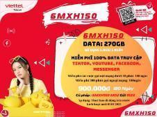Gói 6MXH150 Viettel 270Gb Free Data Tiktok YT FB+ Free Gọi /180 Ngày